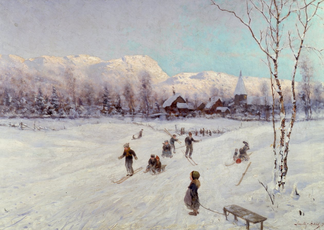 Norwegian Tobogganing Scene by Frithjof Smith-Hald