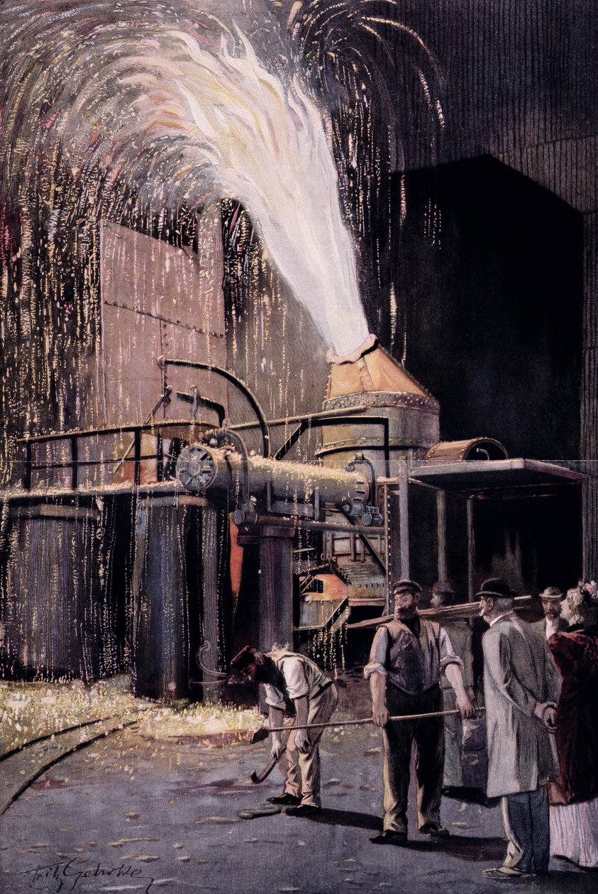 The Bessemer process for the mass-production of steel, developed by Sir ...