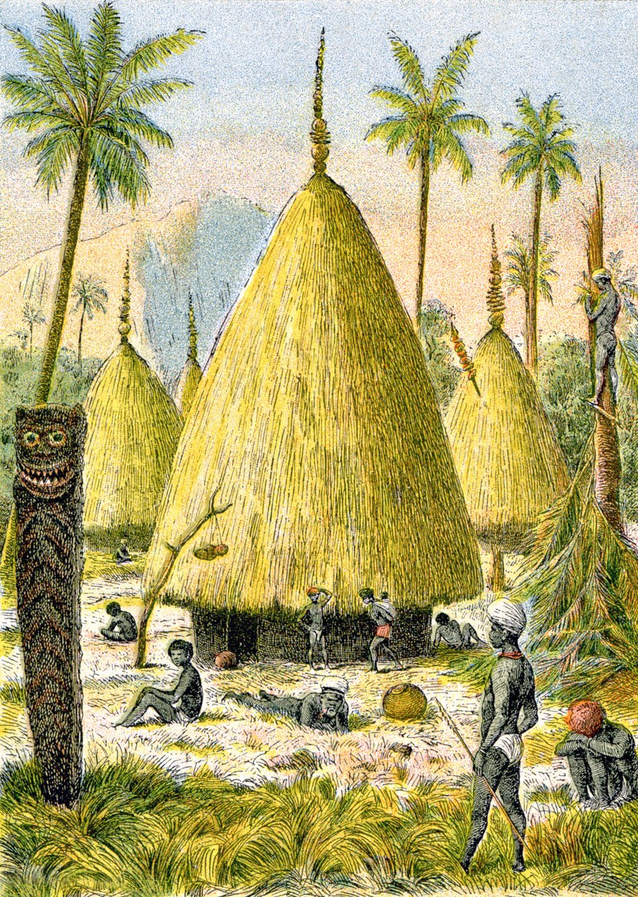Canaque village in New Caledonia, c.1900-1910 by G. Dascher