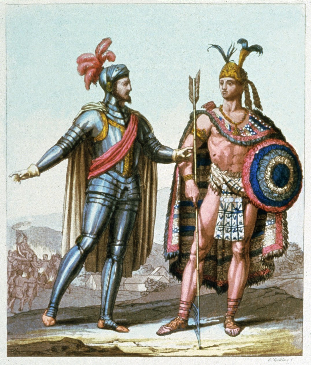 Hernan Cortes meeting Montezuma II in 1519 by Gallo Gallina
