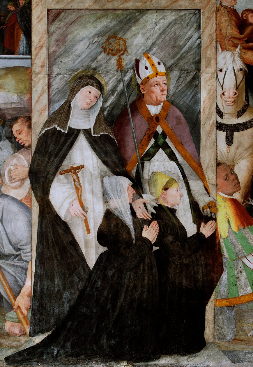 St. Catherine of Siena, St. Nicholas of Bari and two bidders on their knees