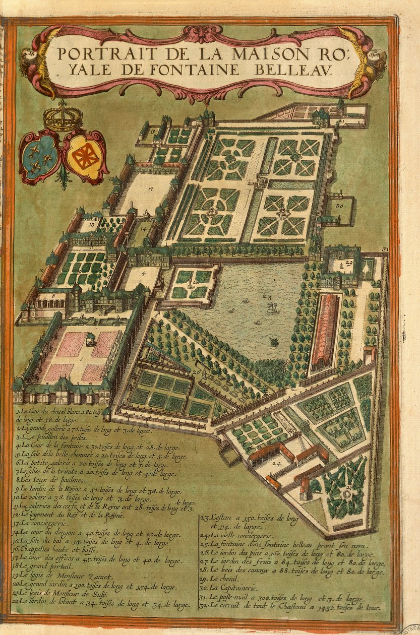 Map of Fontainebleau castle from Civitates Orbis Terrarum by Georg Braun