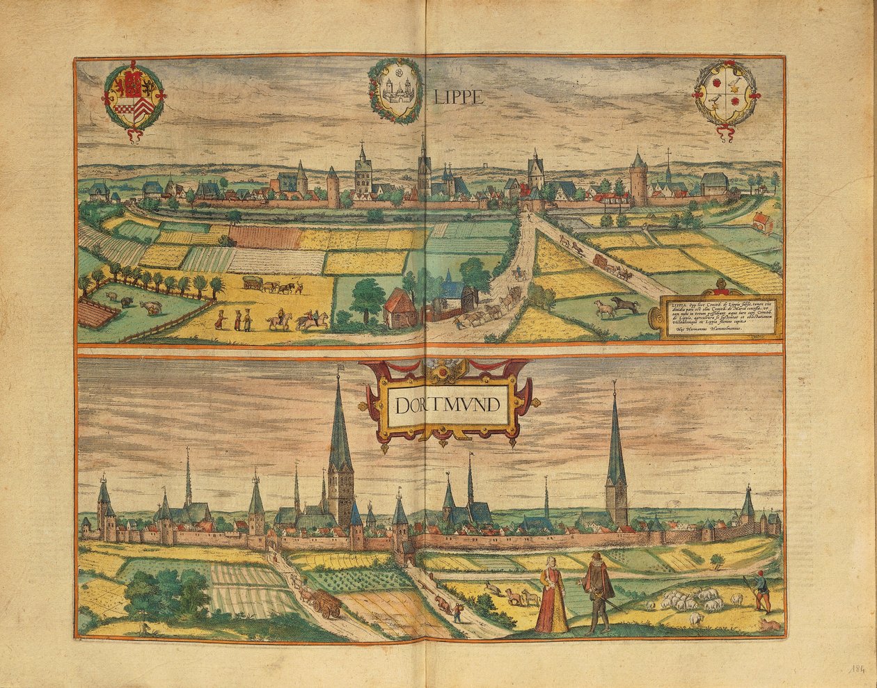 Map of Lippe and Dortmund by Georg Braun and Hogenberg Franz