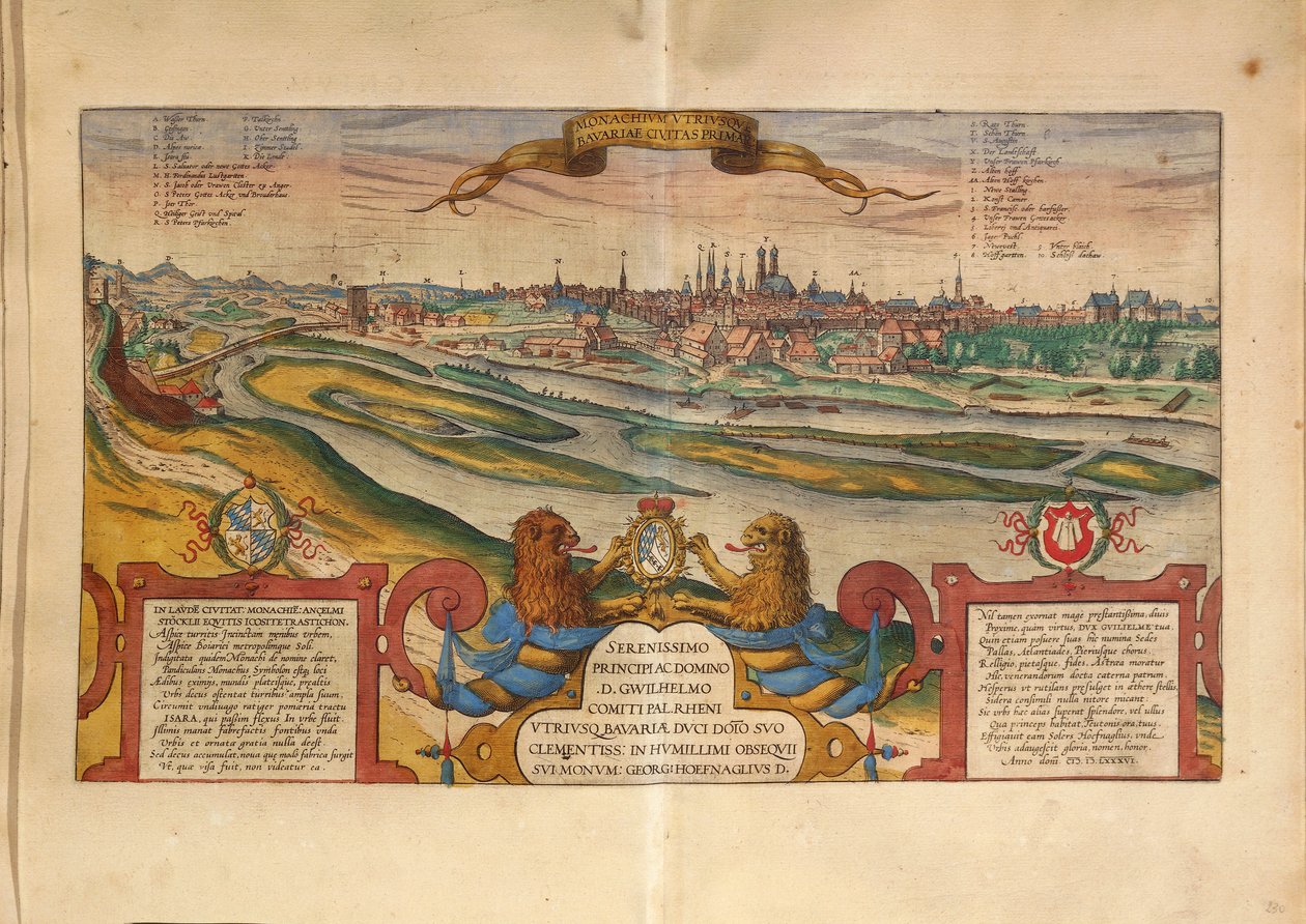Map of Munich, Germany, from Civitates Orbis Terrarum by Georg Braun