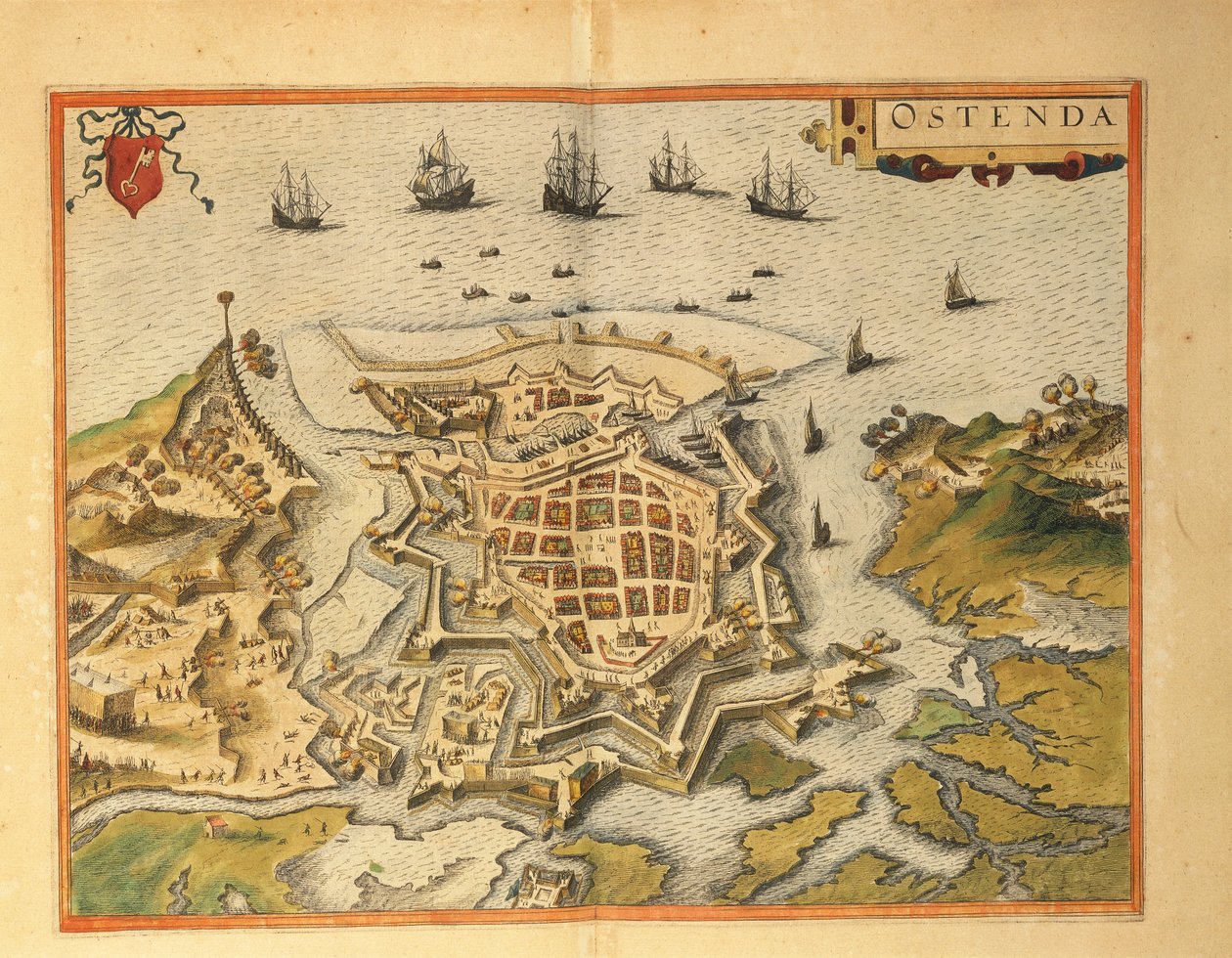 Map of Ostend by Georg Braun and Hogenberg Franz
