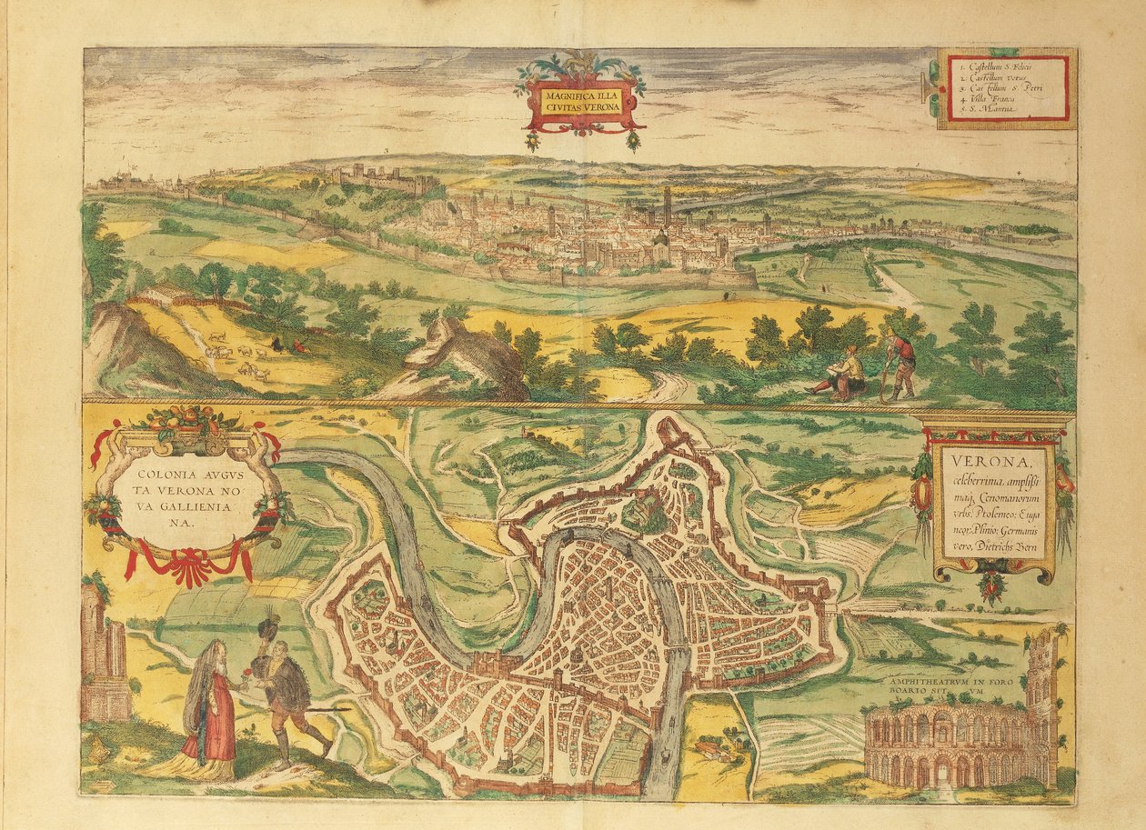 Map of Verona from Civitates Orbis Terrarum by Georg Braun