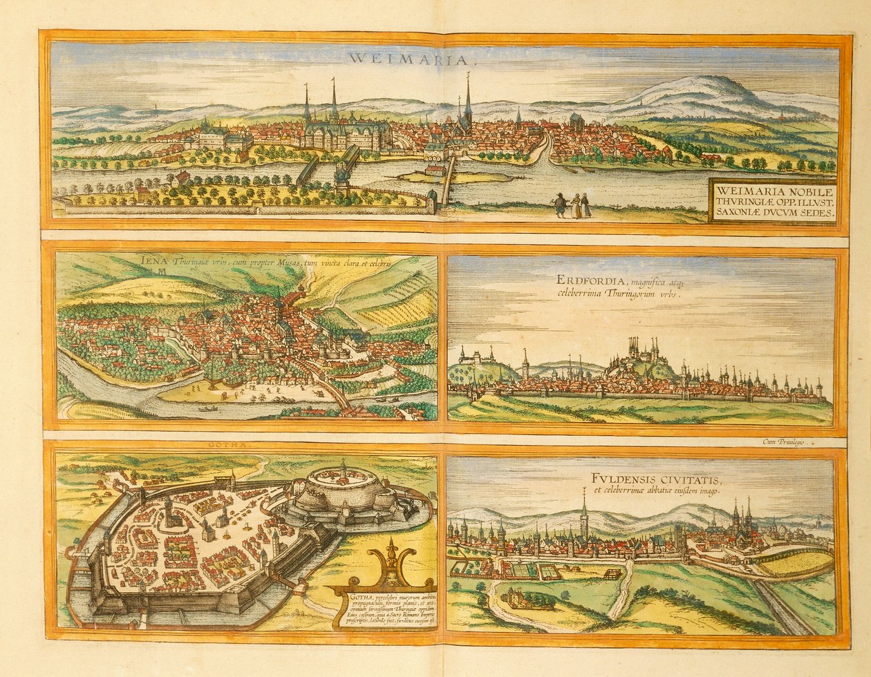 Map of Weimar, Jena, Erfurt, Gotha and Fulda from Civitates Orbis Terrarum