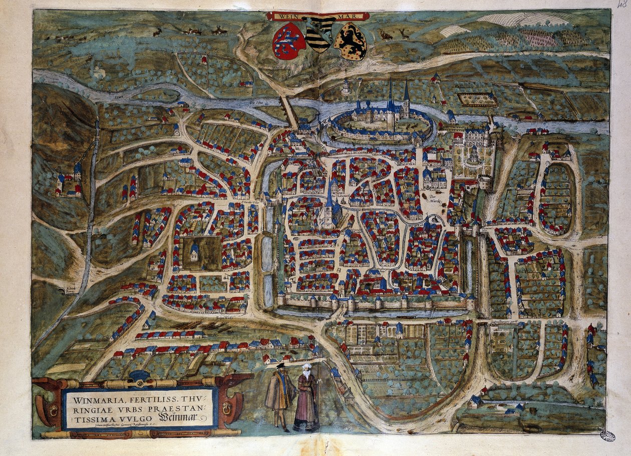 Map of the German City of Weimar. Engraving from the Atlas of 'Braun ...