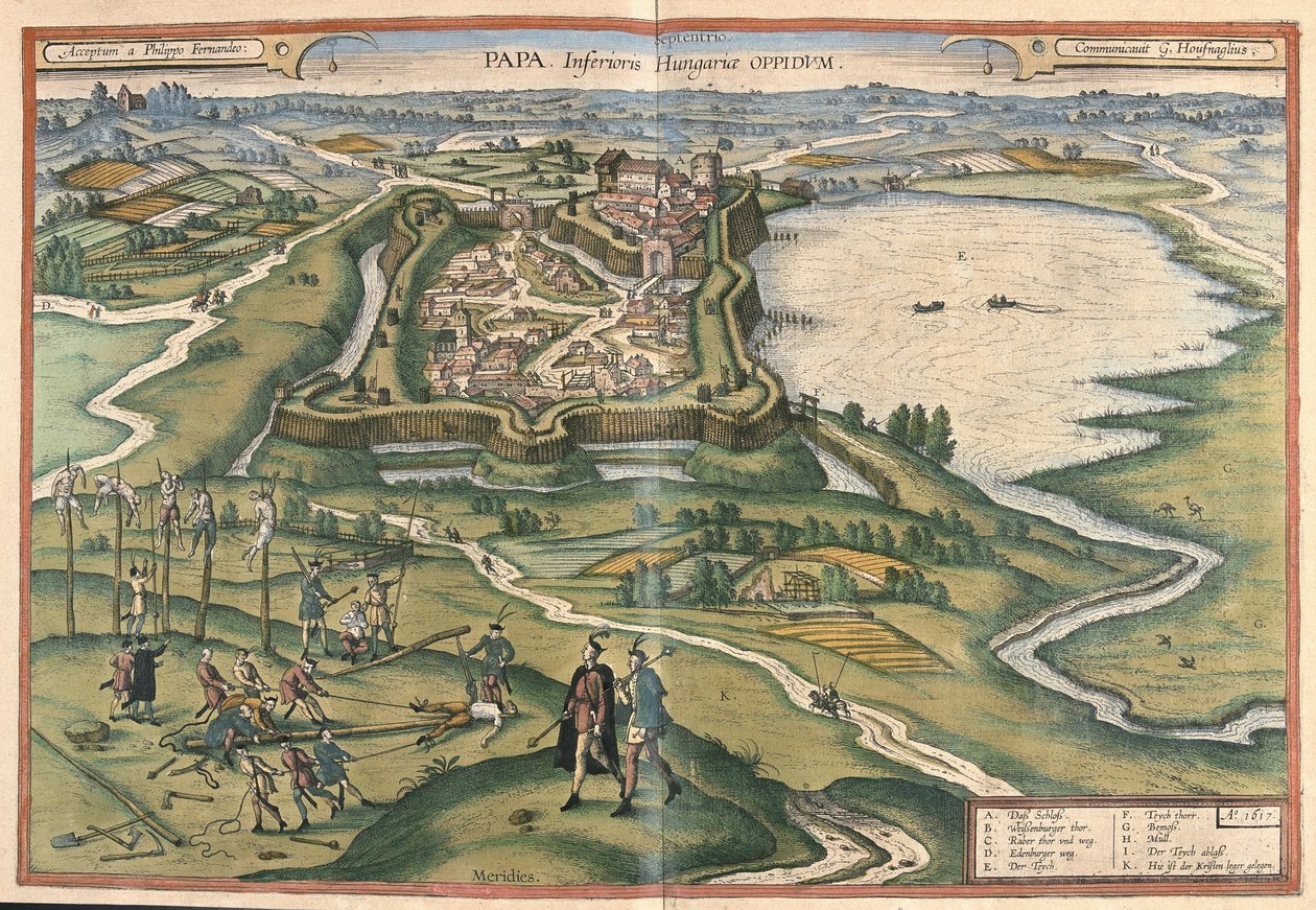 Papa, Hungary by Georg Braun and Hogenberg Franz