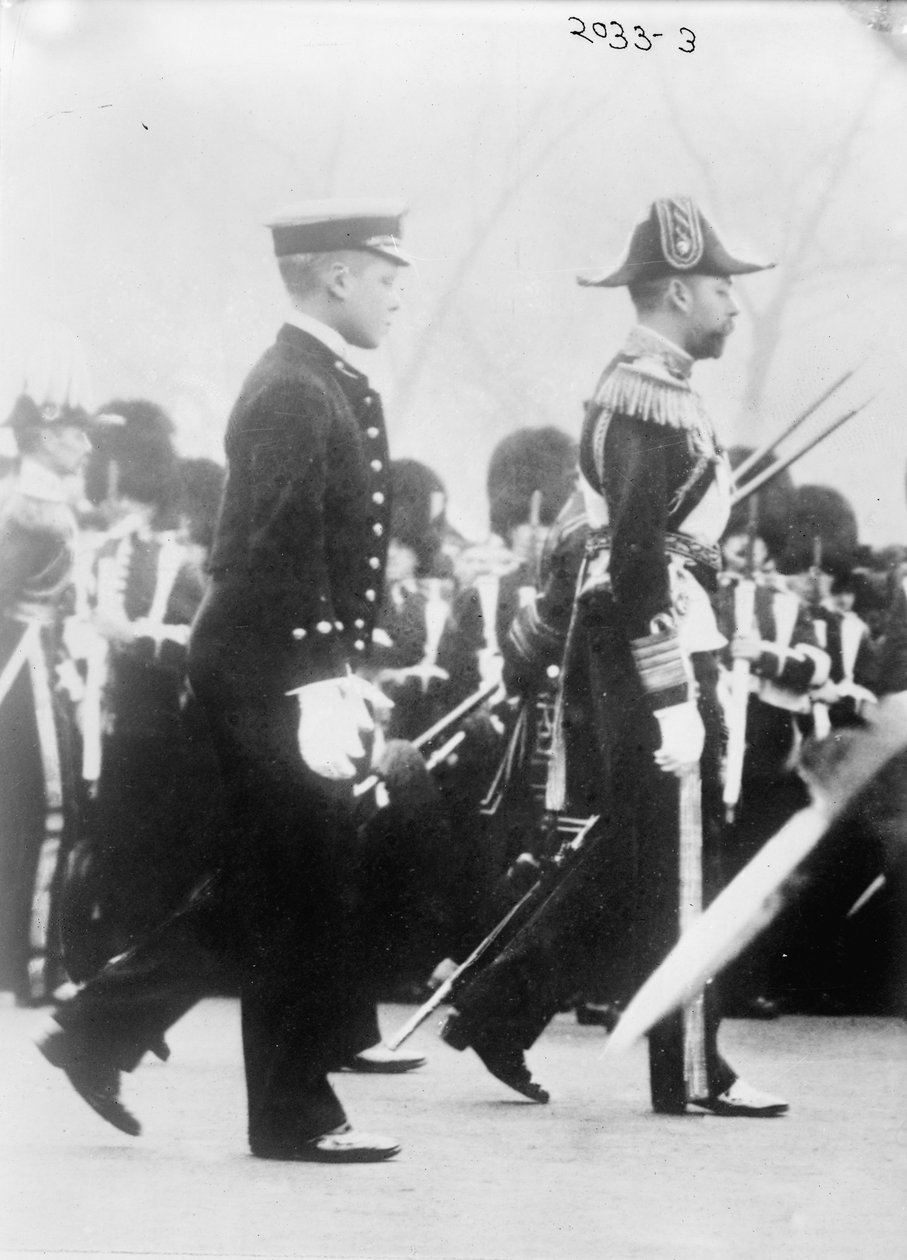 King George V with the Duke of Cornwall in the funeral procession of ...