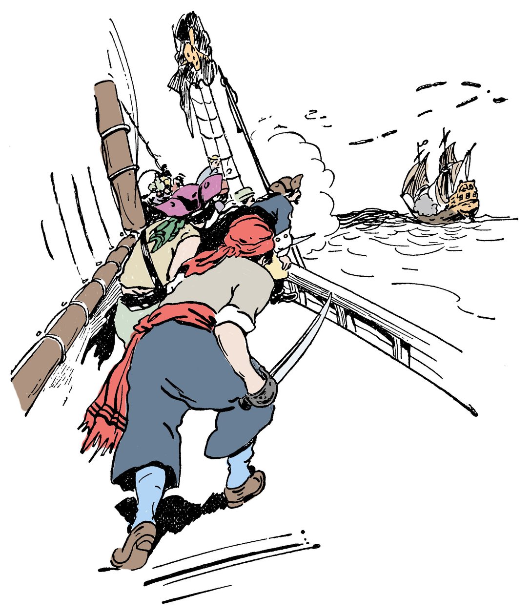 A pirate ship chasing a ship Illustration from 'The Boy's Book of ...