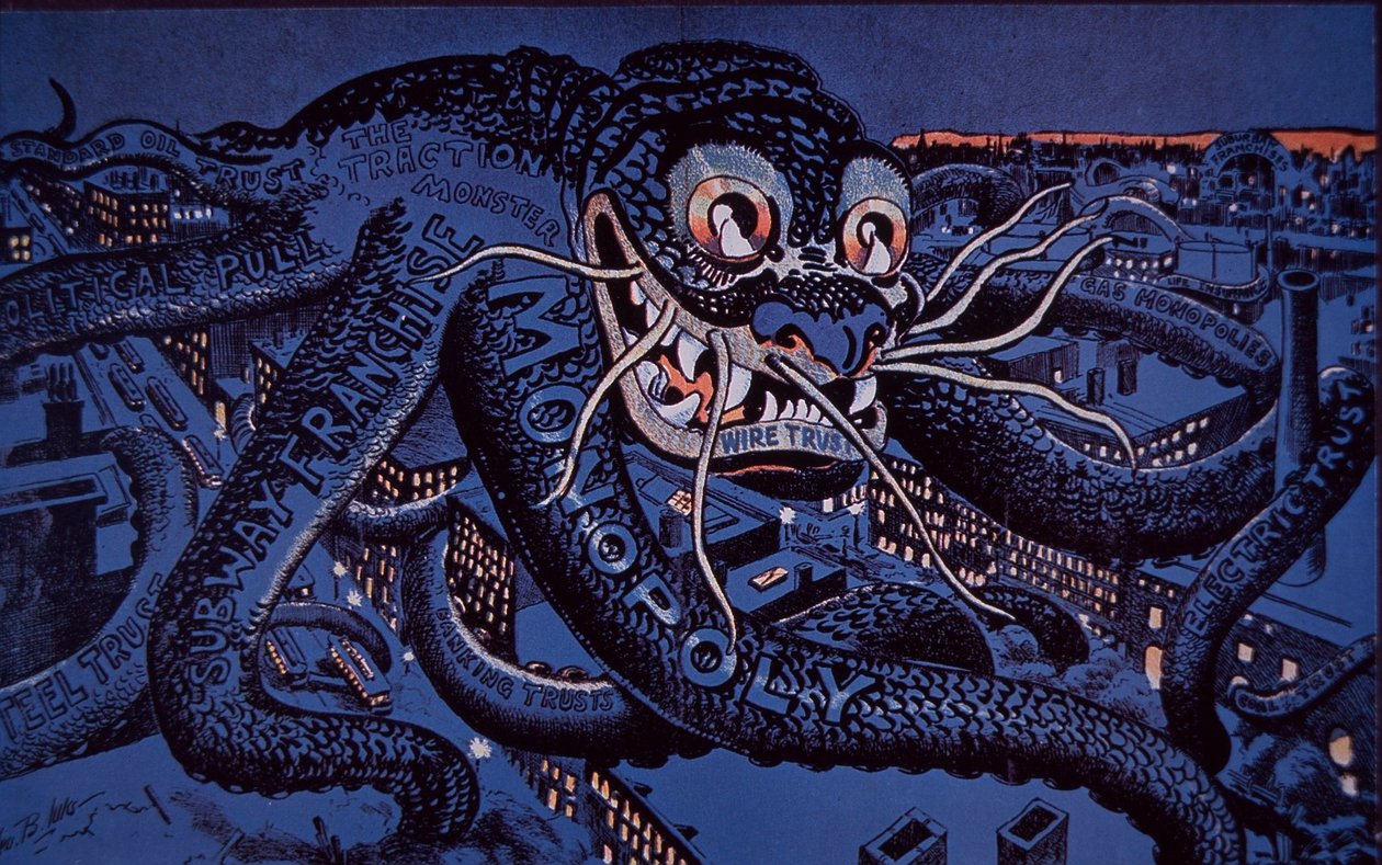 Big business trusts in US, greedy octopus of monopoly
