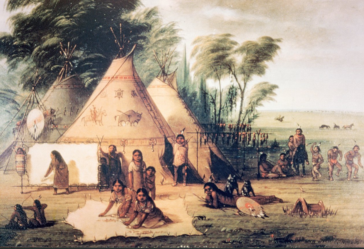 Village of the North American Sioux Tribe by George Catlin