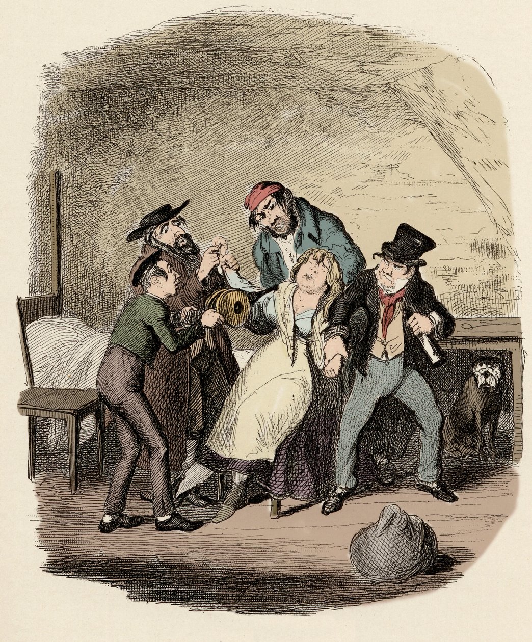 Mr Fagin and his pupil reviving Nancy - Illustration for 'Oliver Twist ...