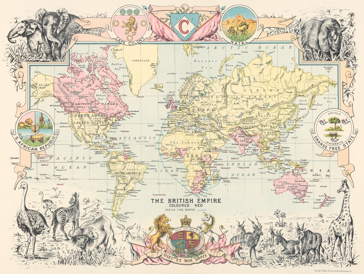 Map of the British world empire, from Castle Line Atlas of South Africa