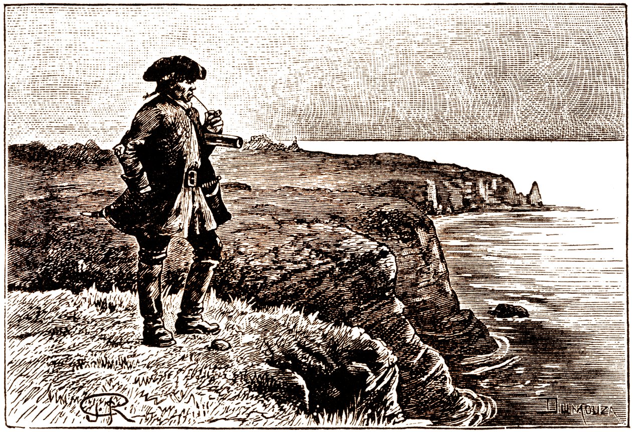 Captain Billy Bones watching the arrival of pirates