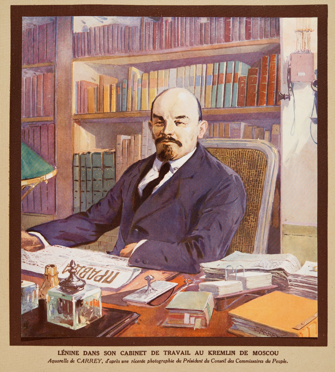 Lenin in his Office at the Kremlin in Moscow, from Histoire des Soviets