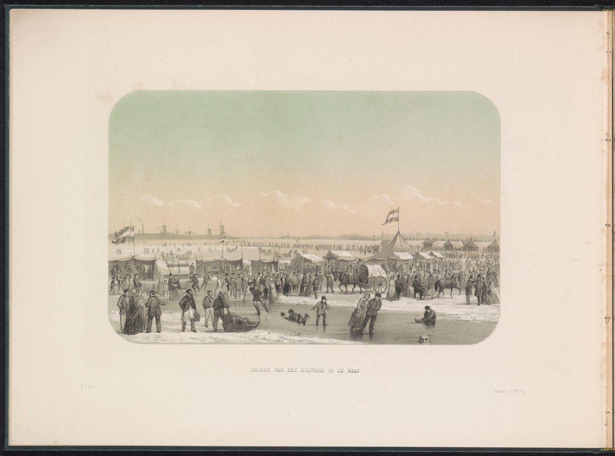 Ice Entertainment on the Maas in Rotterdam, seen from the bulwark, 1855