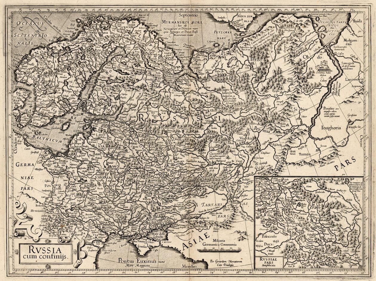 Map of Russia by Gerardus Mercator: Premium art reproduction