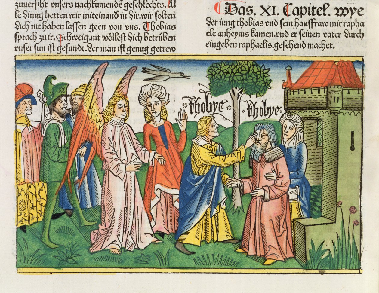 Apocrypha: Tobias restores his father Tobit's sight with the gall of a ...