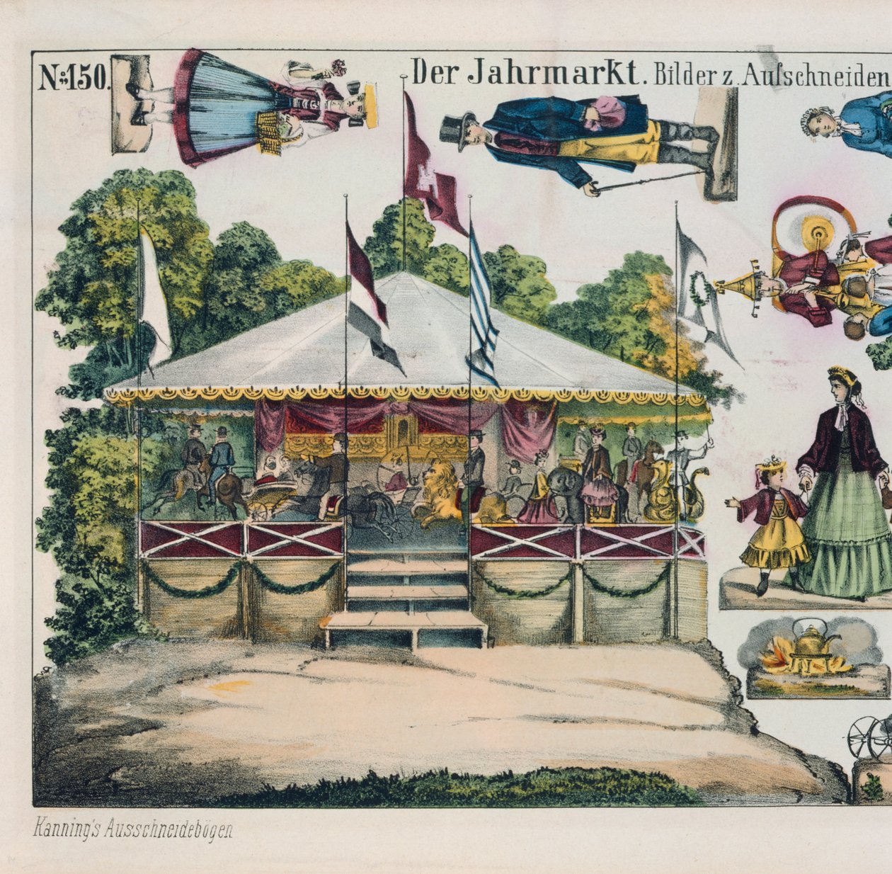 Cutout Sheet Featuring a Funfair Carousel by German School