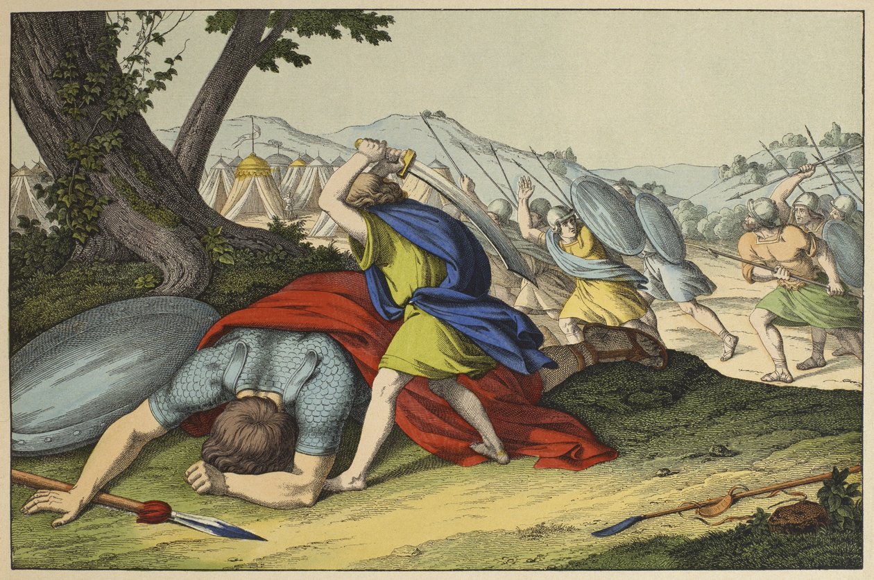 David and Goliath, illustration from L'Ancien Testament, published by ...