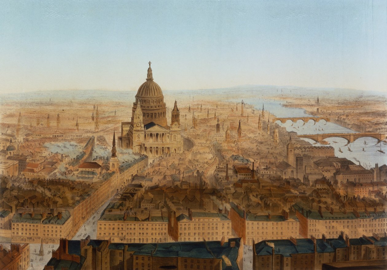 London: a bird's eye view of St. Paul's and the River Thames, published ...
