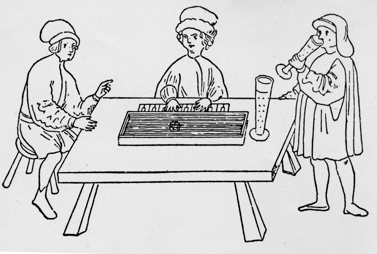 One of the first drawings representing a Clavichord. Weimar 15th century