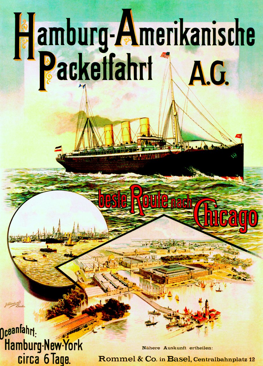 Poster Advertising the Hamburg American Line, 1893