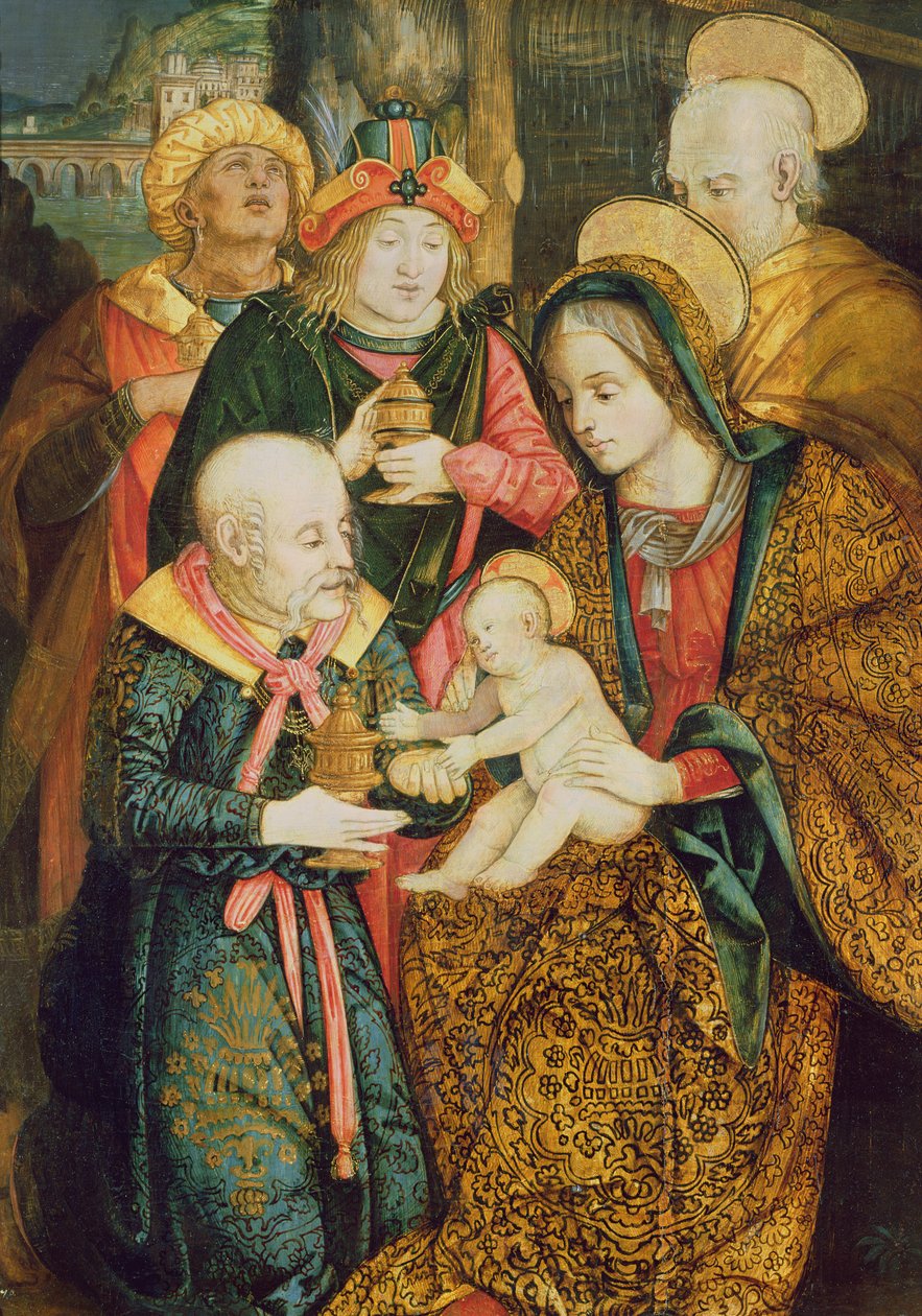 The Holy Family and the Three Magi by German School