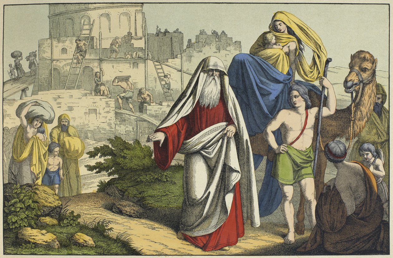 The construction of the Tower of Babel, illustration from L'Ancien ...