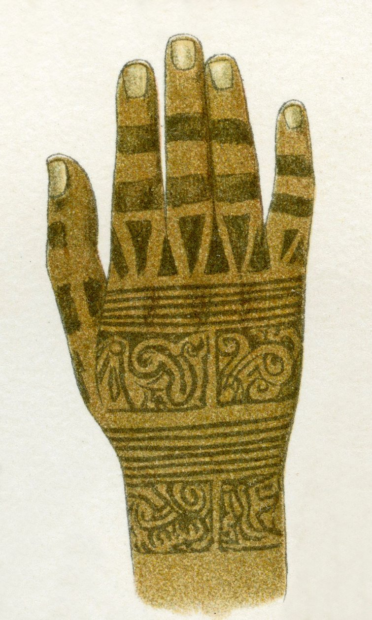 Example of Dayak Hand Tattoo Designs, Borneo, 1894