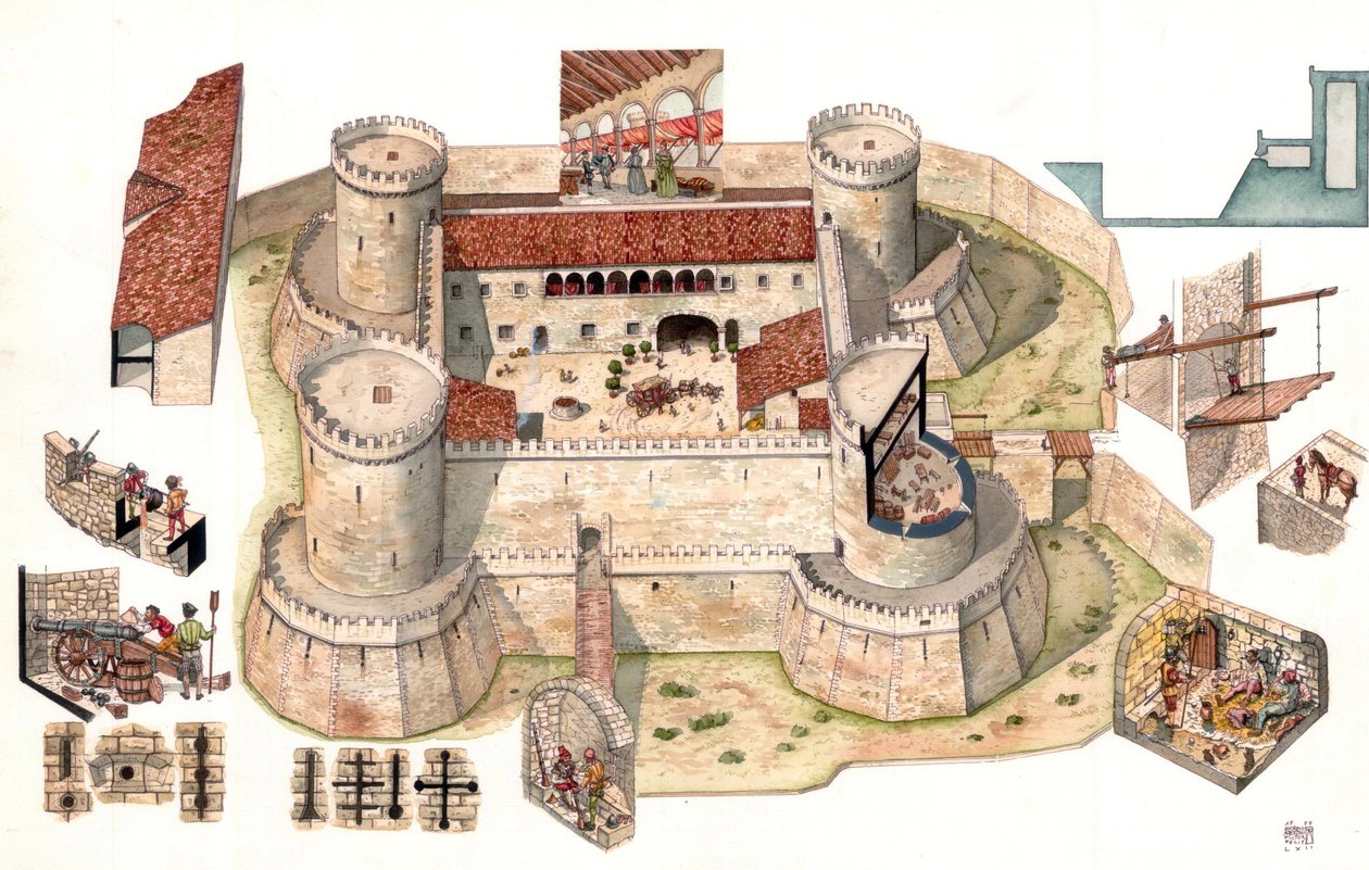 Detail aerial view of the Aragonese castle of Venosa, built by Pirro ...
