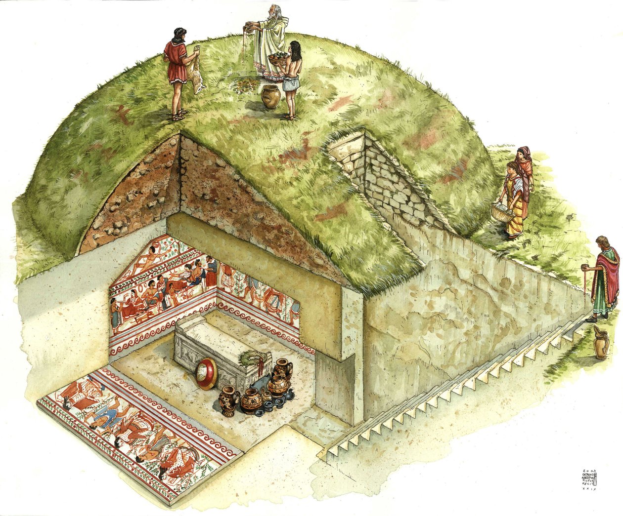 Etruscan civilization: reconstruction and section of the Tomb of ...