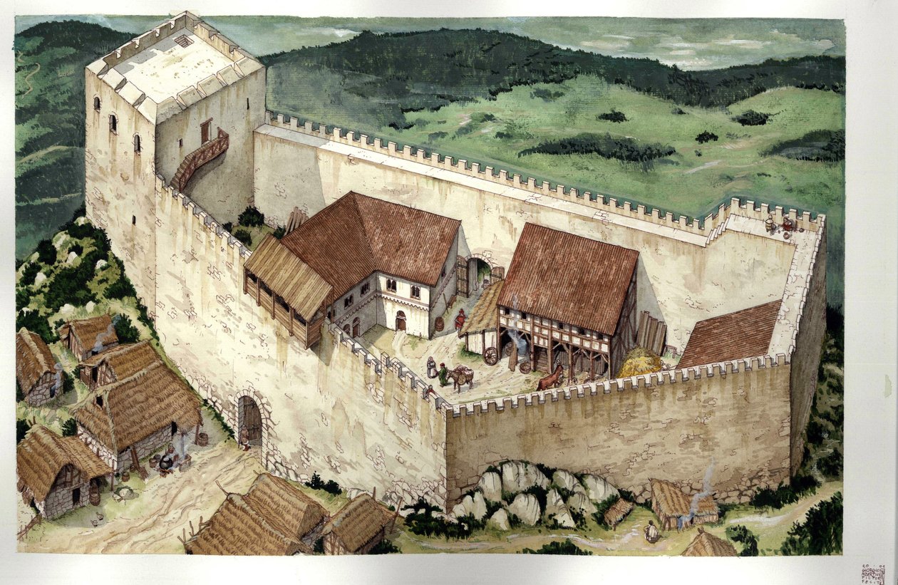 Middle Ages: reconstruction of the Cathar castle of Montsegur ...