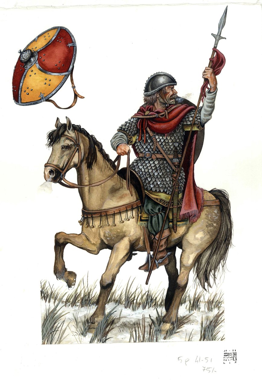 Middle Ages: soldier of the Carolingian heavy cavalry, 8th century.