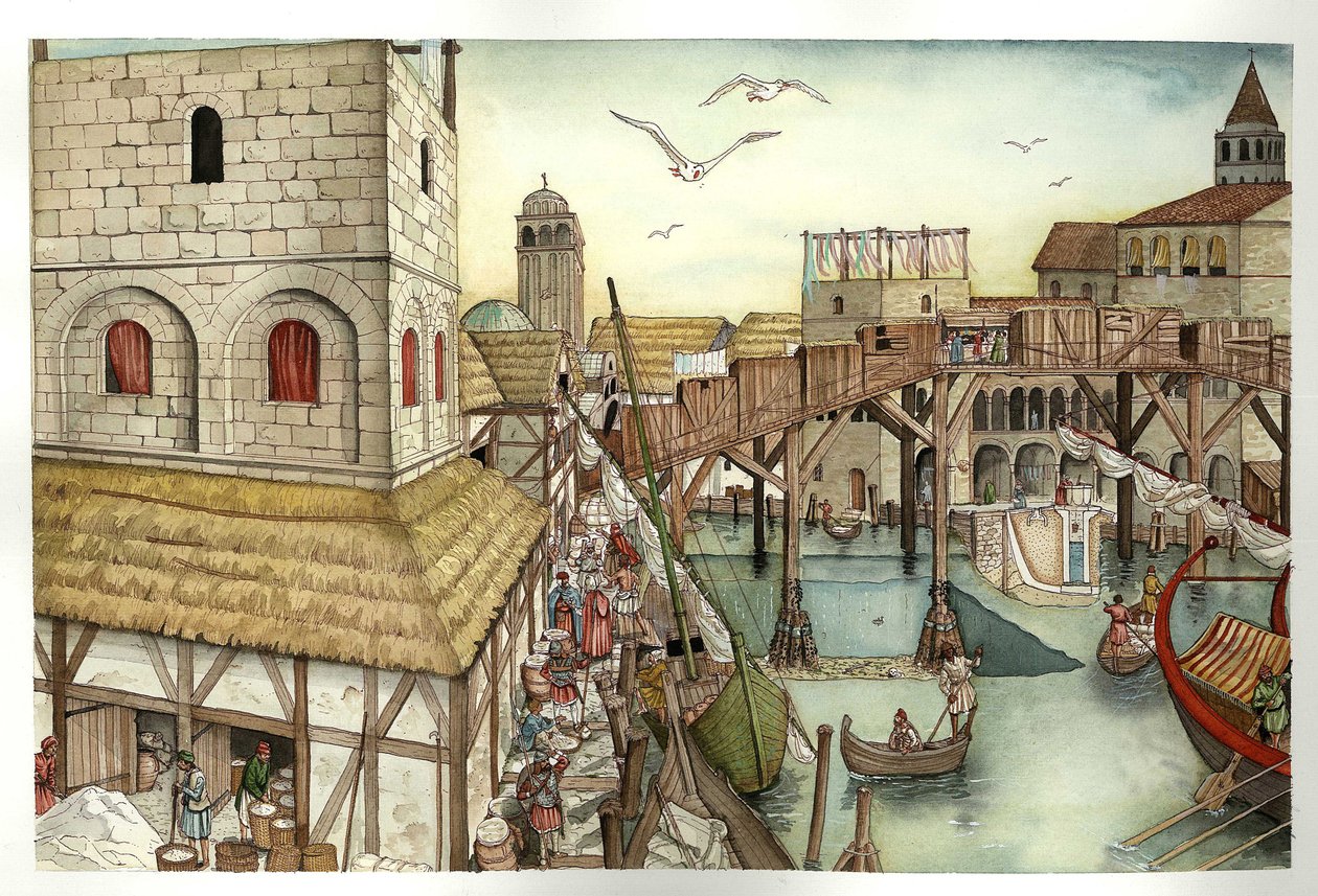 Middle Ages: view of the Rialto Bridge in the 11th century and ...