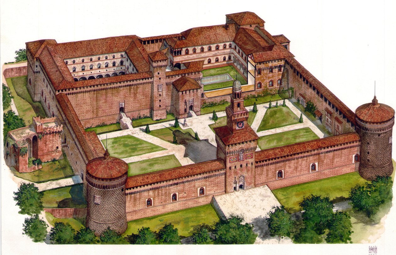 Overview of the Sforza Castle fortress built by Duke Francesco Sforza ...