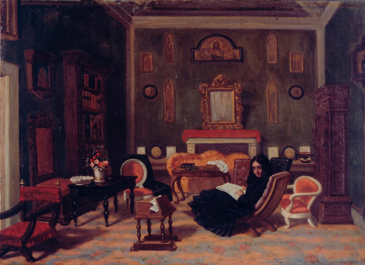 Elizabeth Barrett Browning in the Interior of Her Living Room in the ...