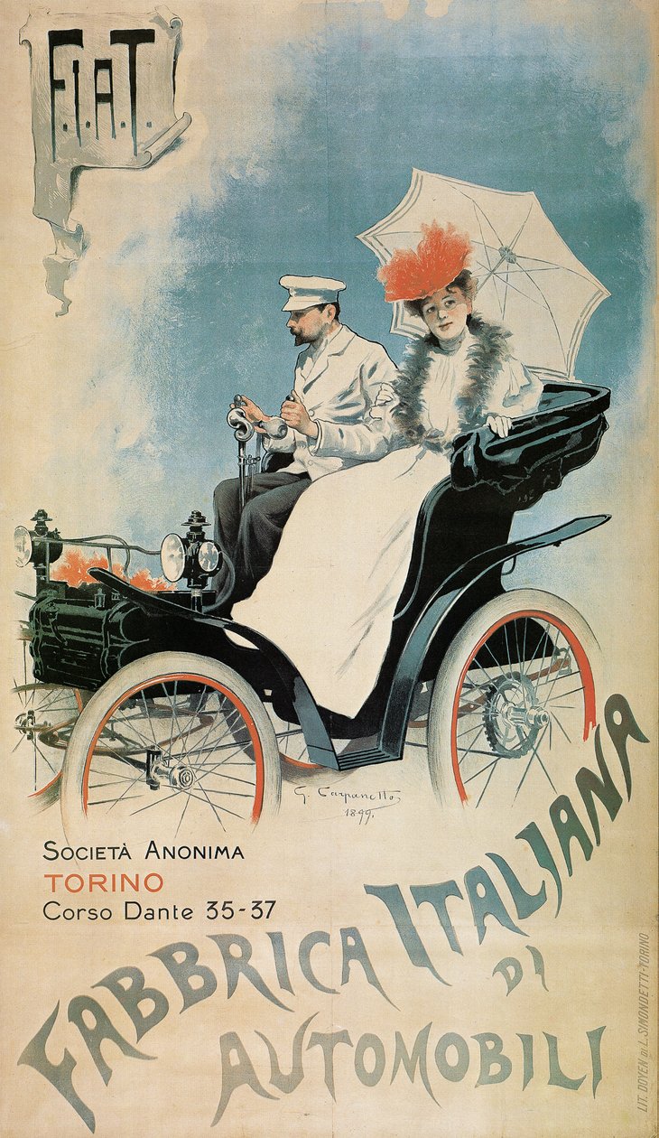 Poster advertising an early FIAT car, 1899
