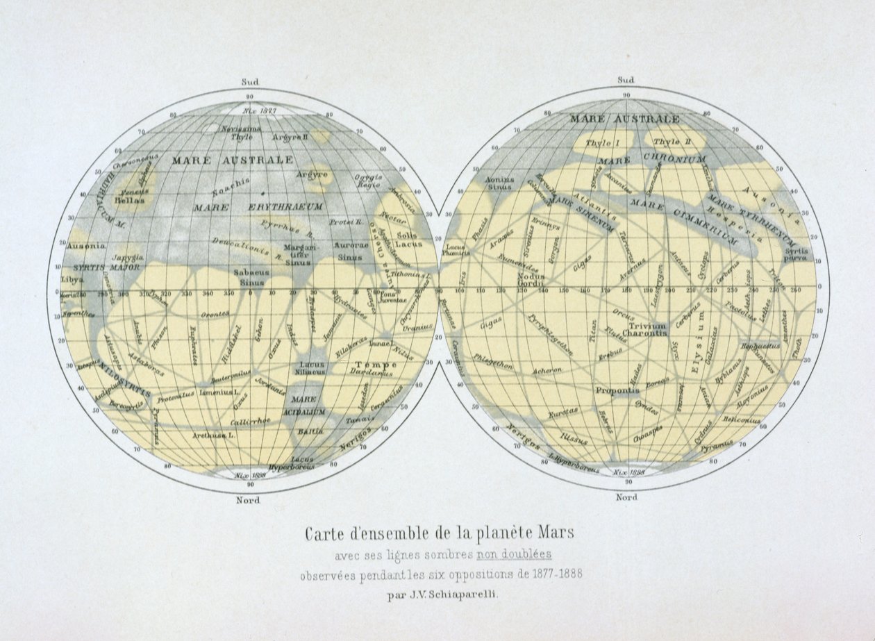 Assembled map of the planet Mars, from observations made during six ...