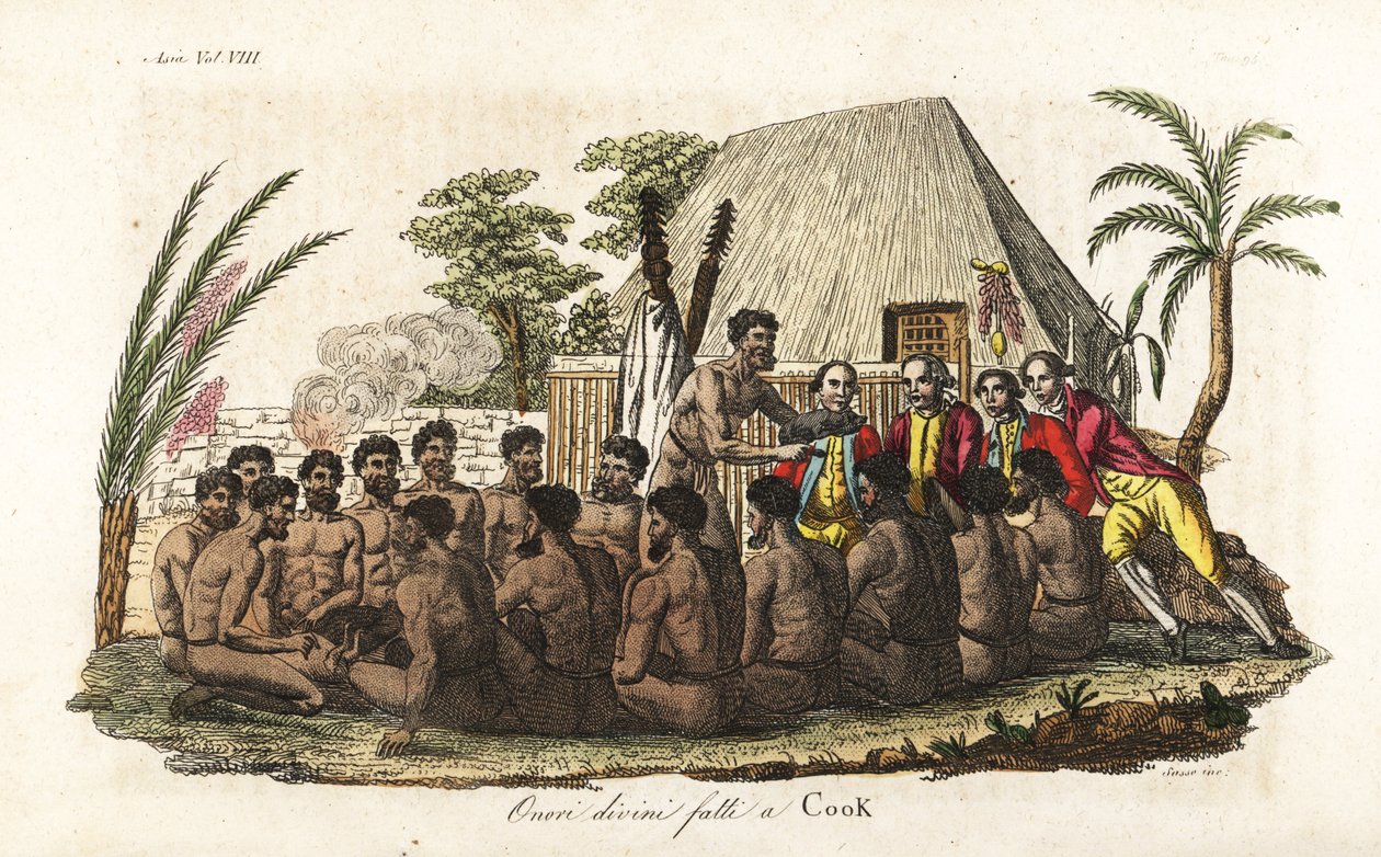 Hawaiian Natives Offer a Sacrificial Pig to Captain James Cook