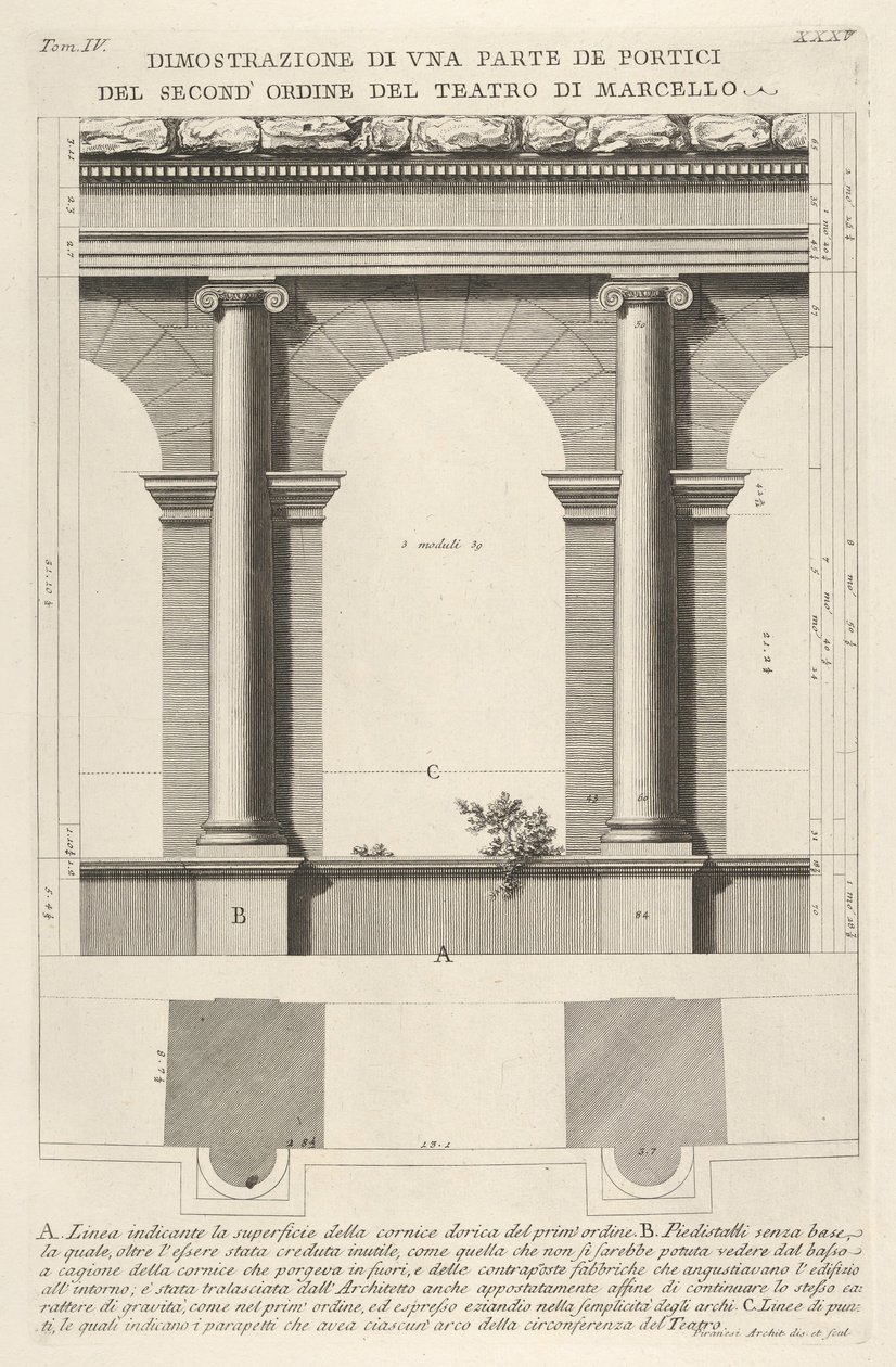 Elevation and Plan of the Second-Order Portico at the Theater of Marcellus, 1756