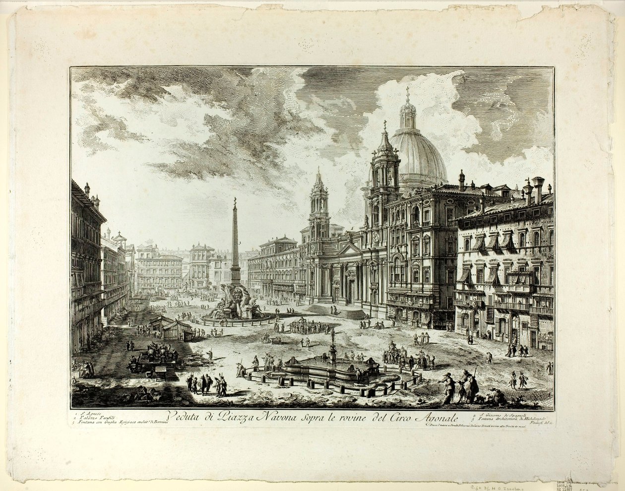 View of Piazza Navona above the ruins of the Circus of Domitian, from ...