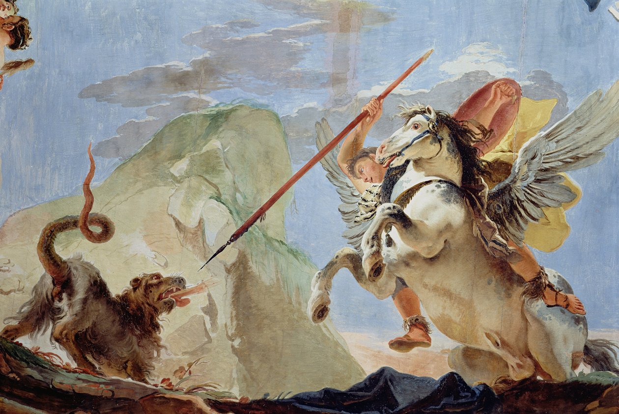 Bellerophon, riding Pegasus, slaying the Chimaera, detail of the ...