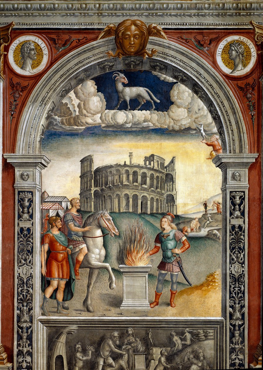 Sign of the Zodiac: The Ram. On top medallions with portraits of Julius Caesar and Augustus ...