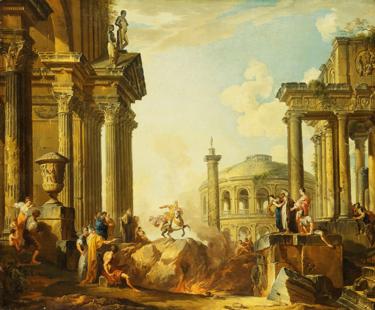 Marcus Curtius Leaping into the Chasm, a Capriccio with Trajan's Column ...