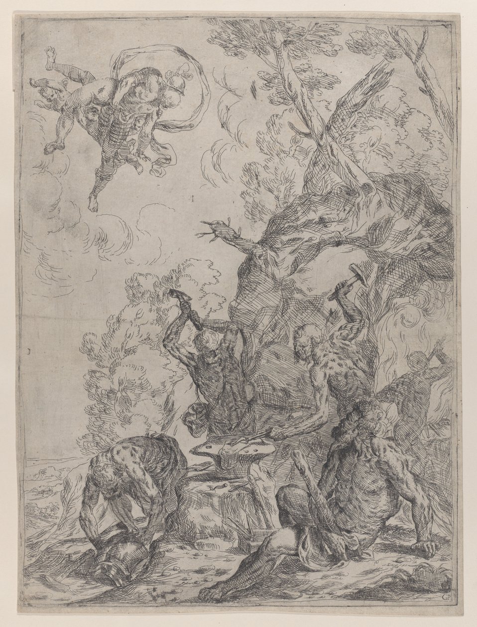 The Forge of Vulcan with Smiths Striking an Anvil with Hammers, 1640-59