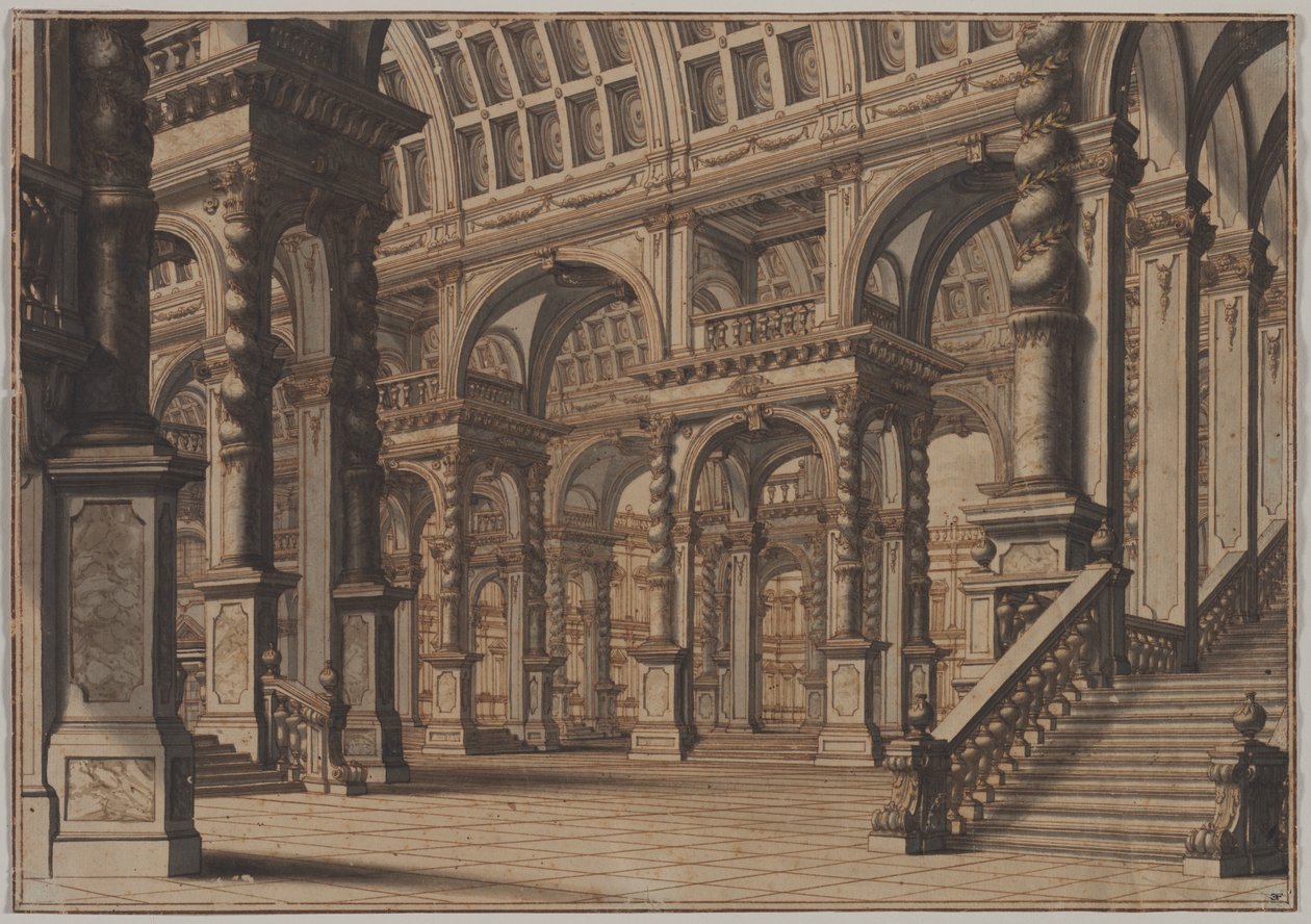 Monumental Vaulted Hall with Staircase, Second Quarter 18th Century