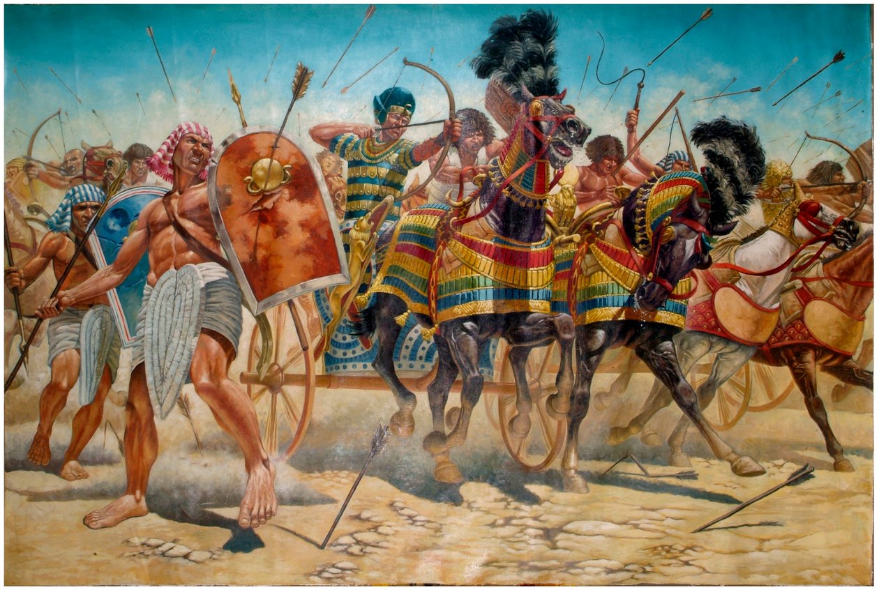 Pharaoh Ramses II and His Army During the Battle of Kadesh (Illustration)